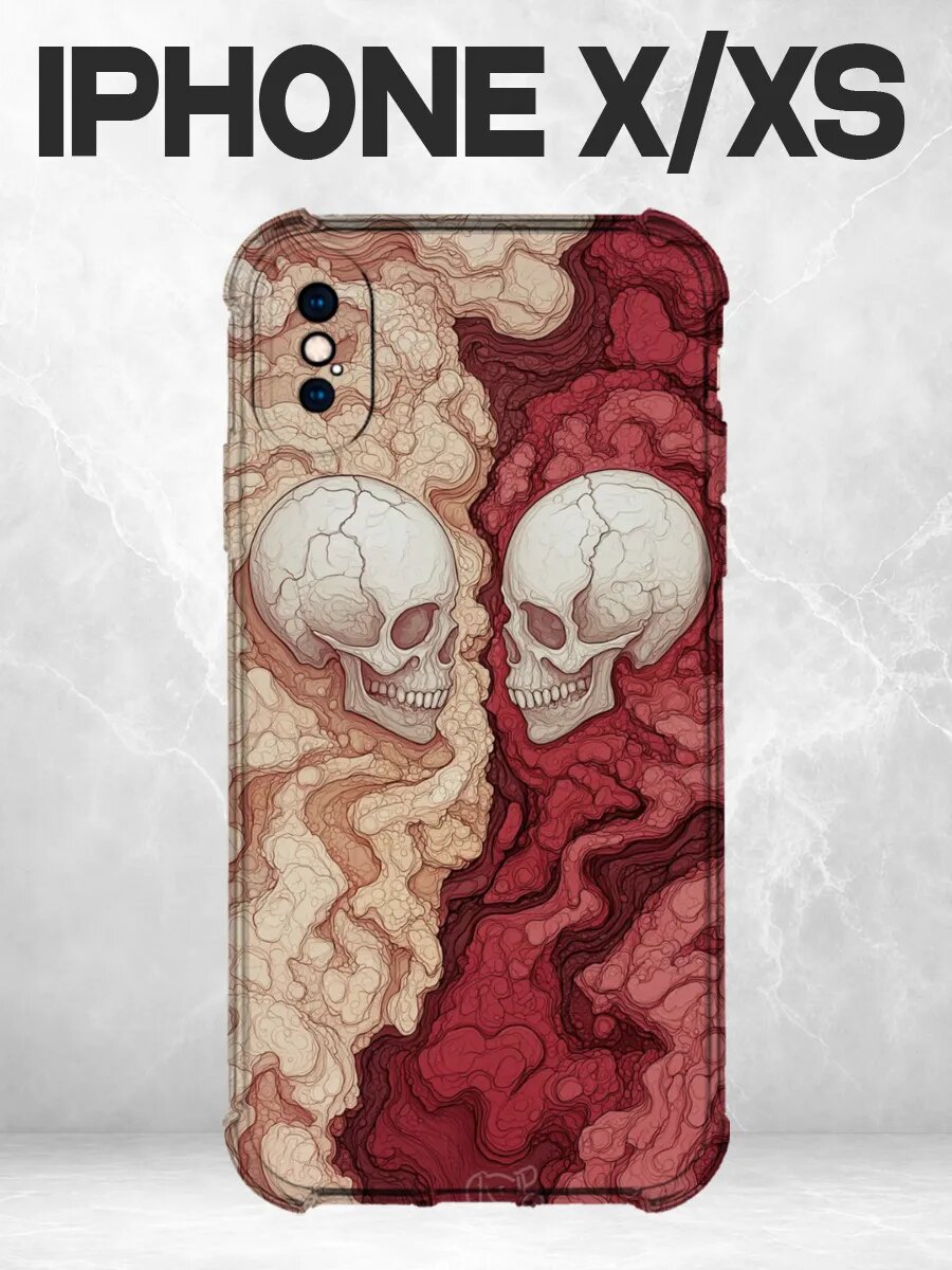 Чехол на iPhone X/XS черепа мрамор красный