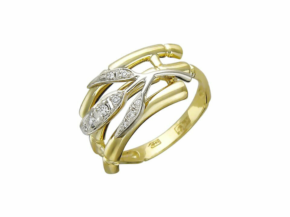 Кольцо, комбинированное золото, 585 проба, фианит