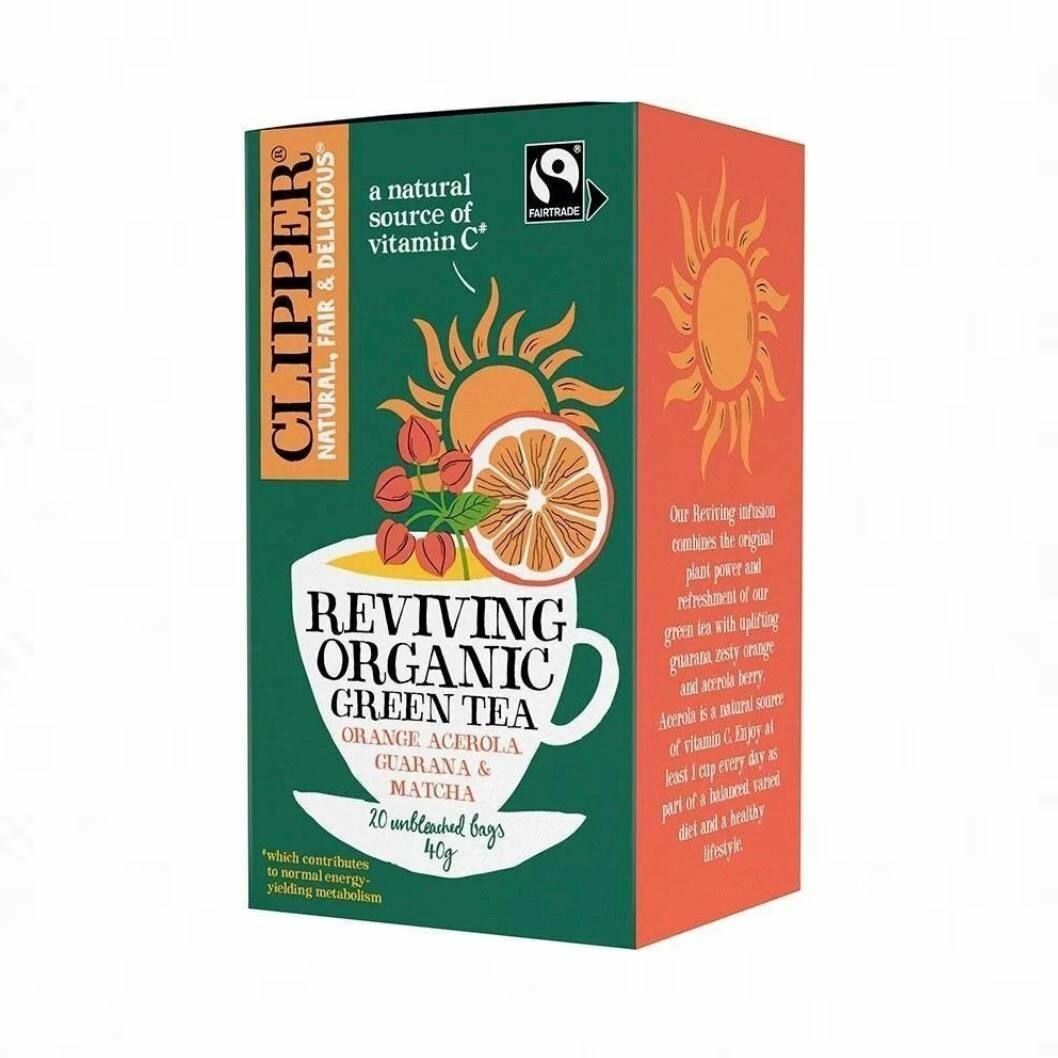Чай зеленый Clipper (Organic) с апельсином, ацеролой, гуараной и матчей, 20 пак, 40 г (Финляндия)