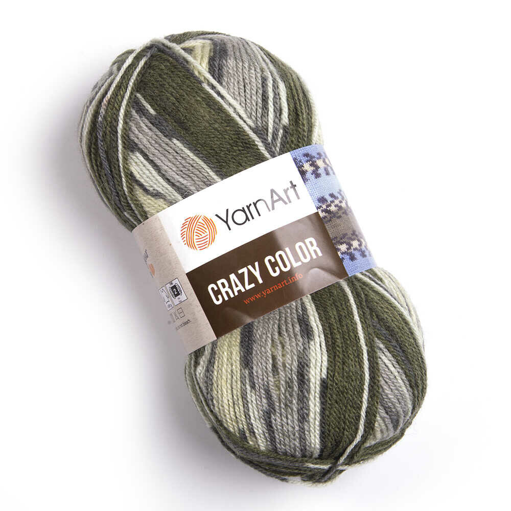 Пряжа CRAZY COLOR (YarnArt), полынь - 15999, 25% шерсть, 75% акрил, 5 мотков, 100 г, 260 м.