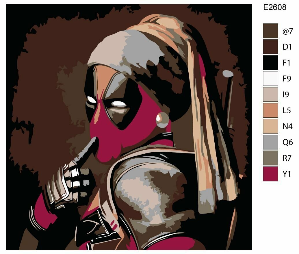 Детская картина по номерам E2608 "Мем картина Дэдпул в образе Моны Лизы" 30x30