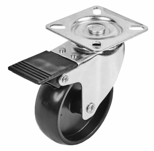 Колесо для мебели поворотное STANDERS с тормозом, площадка, для мягкого пола, 75 мм, до 50 кг, цвет чёрный