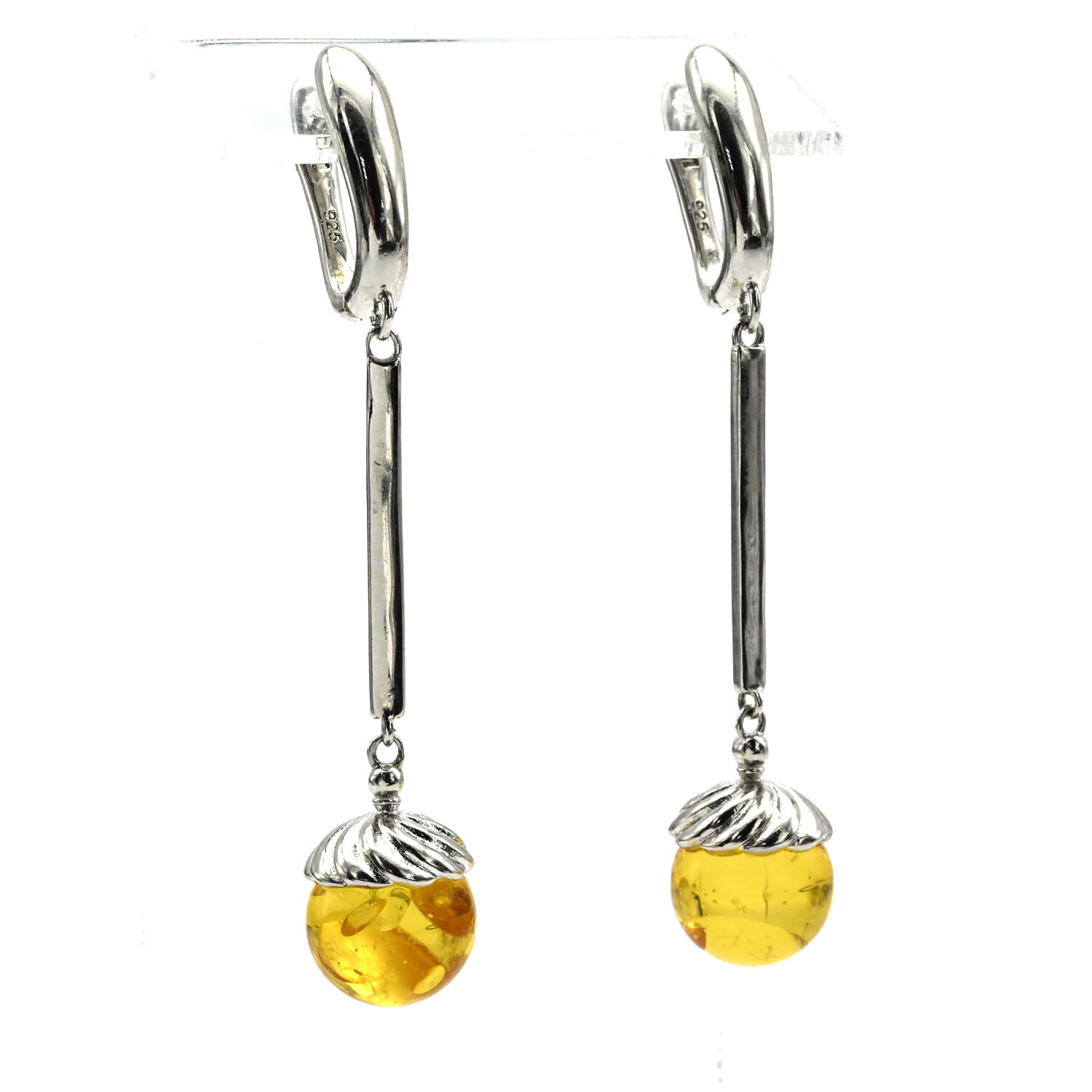 Серьги с подвесками, янтарь