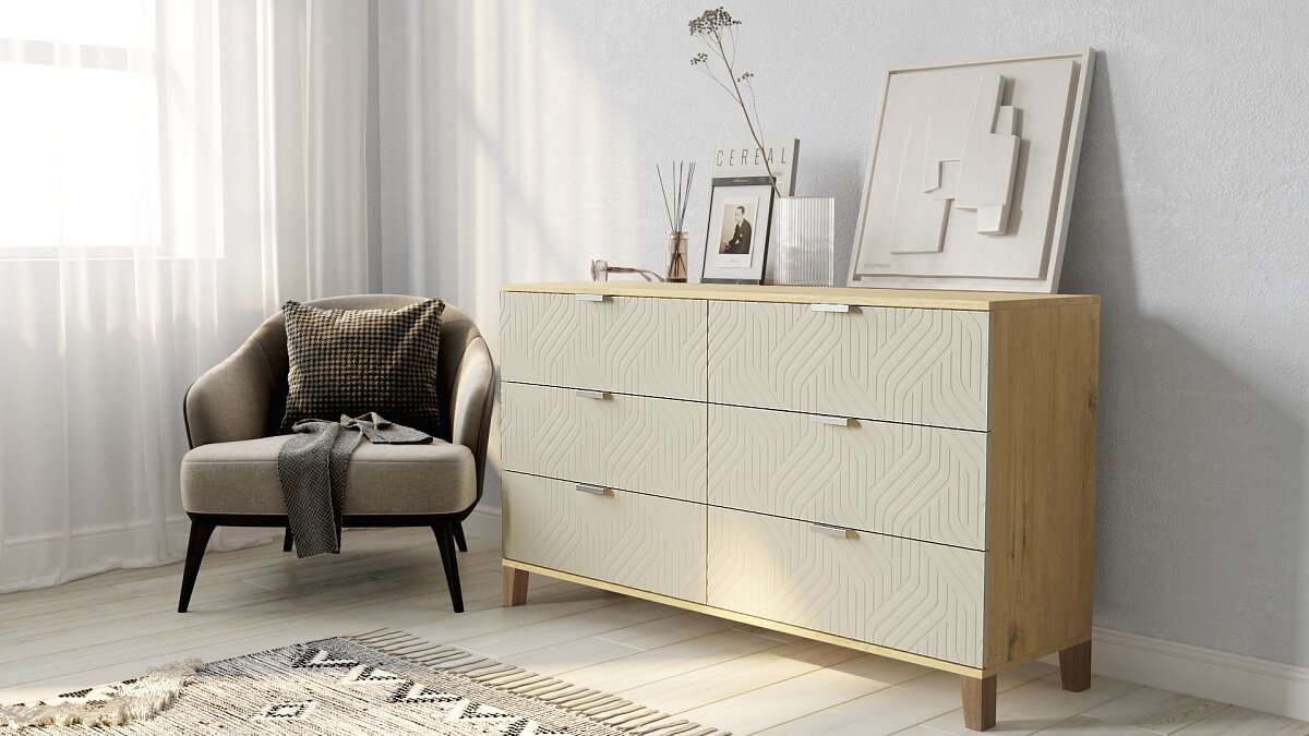 Комод МебельЛэнд24 Марвин Йорк - 7 Сантьяго 140x40x80 серый с 6 ящиками