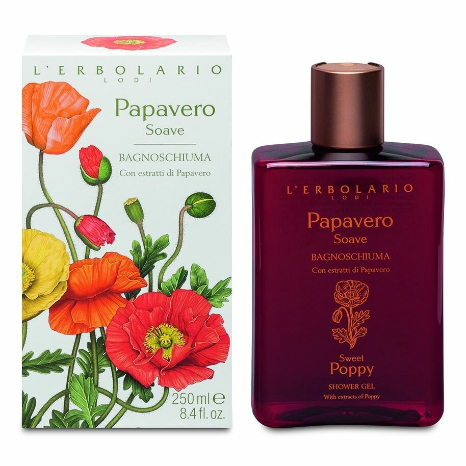 Гель для душа L`Erbolario Body Care Sweet Poppy bath gel, Гель для душа с антиоксидантным и защитным действием, 250 мл