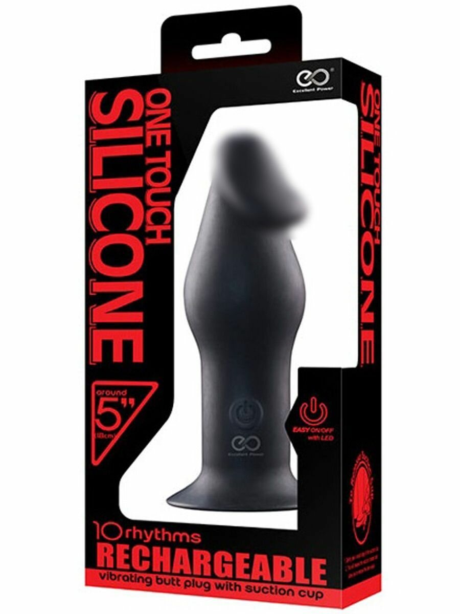Силиконовая черная анальная пробка с вибрацией "RECHARGEABLE BUTTPLUG" 13см