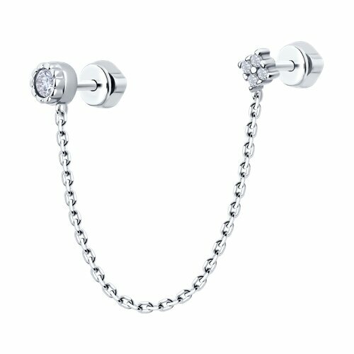 Серьги пусеты, серебро, 925 проба, родирование, фианит