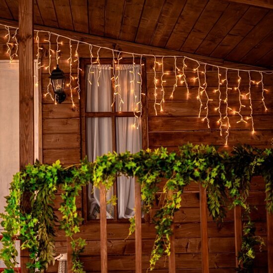 Бахрома светодиодная со статическим свечением Uniel ULD-B3010-200-SWK WARM WHITE IP67 3м. Соединяемая. 200 светодиодов. Теплый белый свет. Провод белый, UL-00003679