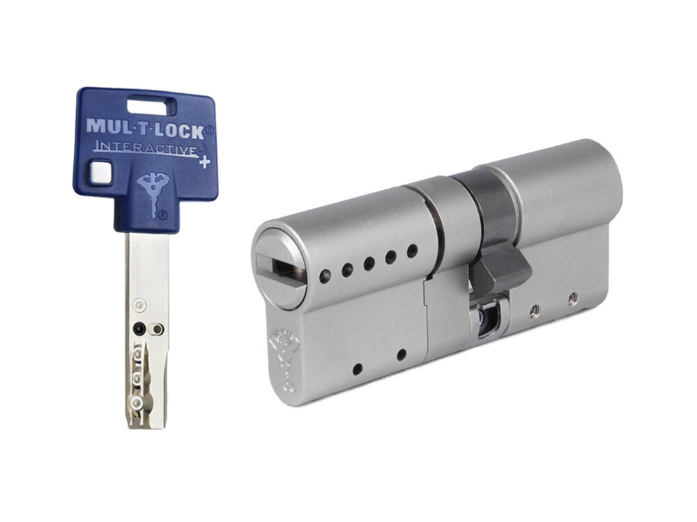 Цилиндр Mul-t-Lock Interactive+ ключ-ключ 80мм (размер 40х40 мм) - Никель, Флажок (5 ключей)