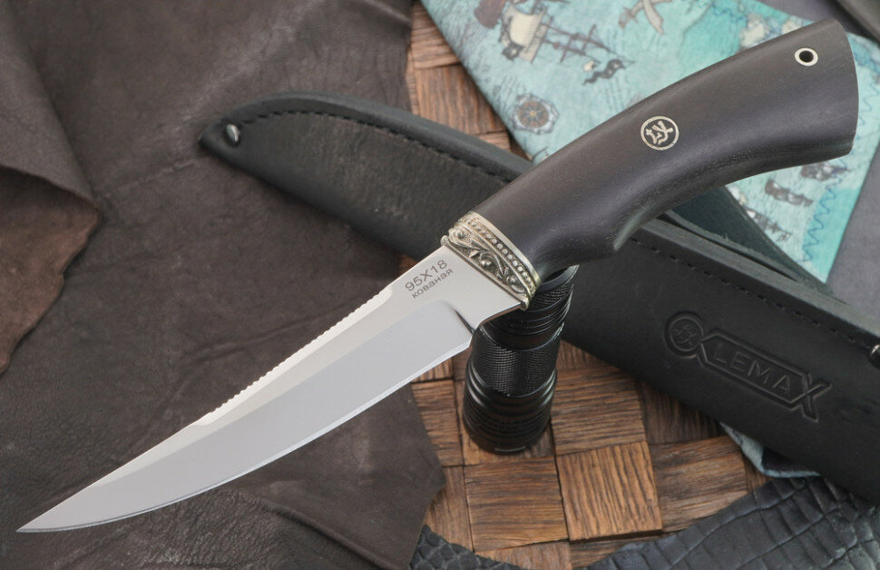 Нож Lemax Рыбак-2 (95х18, мельхиор, граб)