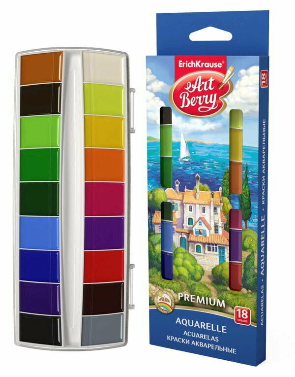 Краски акварельные 18 цветов с УФ защитой "Premium"