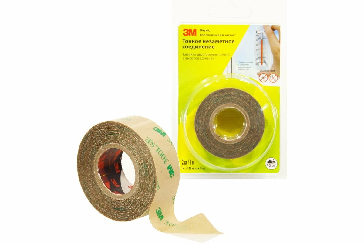3М прозрачная двусторонняя клеящая лента высокой адгезии, для стекла и металла, 19 мм × 5 м