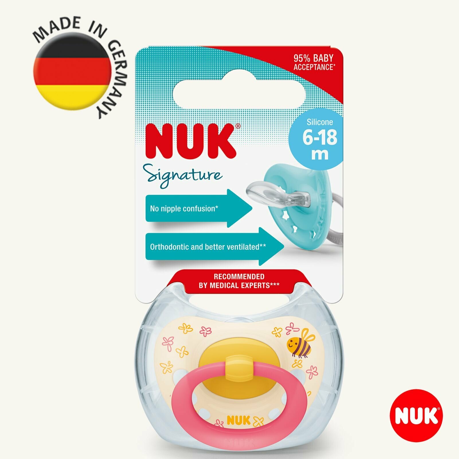NUK SIGNATURE Силиконовая соска-пустышка для малышей 6-18 месяцев, 1 штука