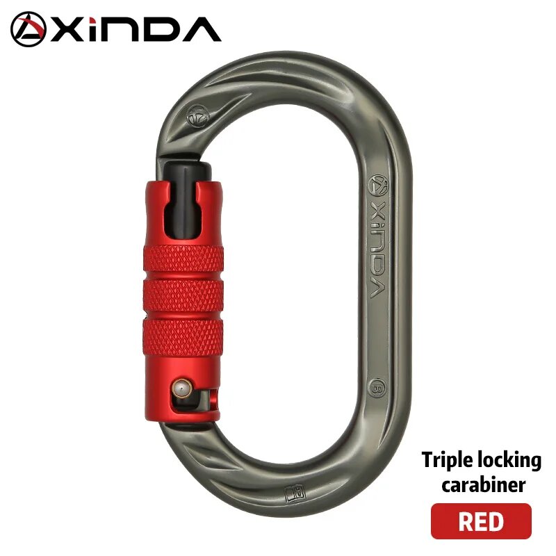 XINDA открытый карабин 24kN для скалолазания Красный, Triple lock Red