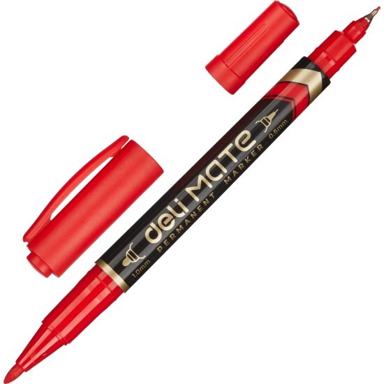 Маркер перманентный Deli EU10440 Mate двойной пиш. наконеч 0.5-1мм красный