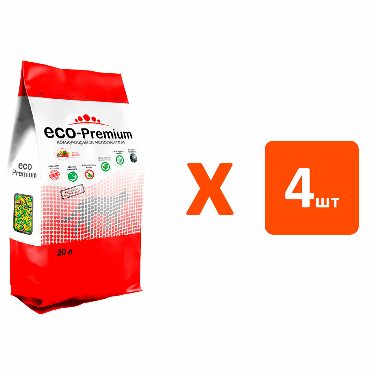 ECO-PREMIUM тутти-фрутти наполнитель древесный комкующ дтуалета кошек с ароматом фруктов и ягодNEW 7,6 кг х 4 шт