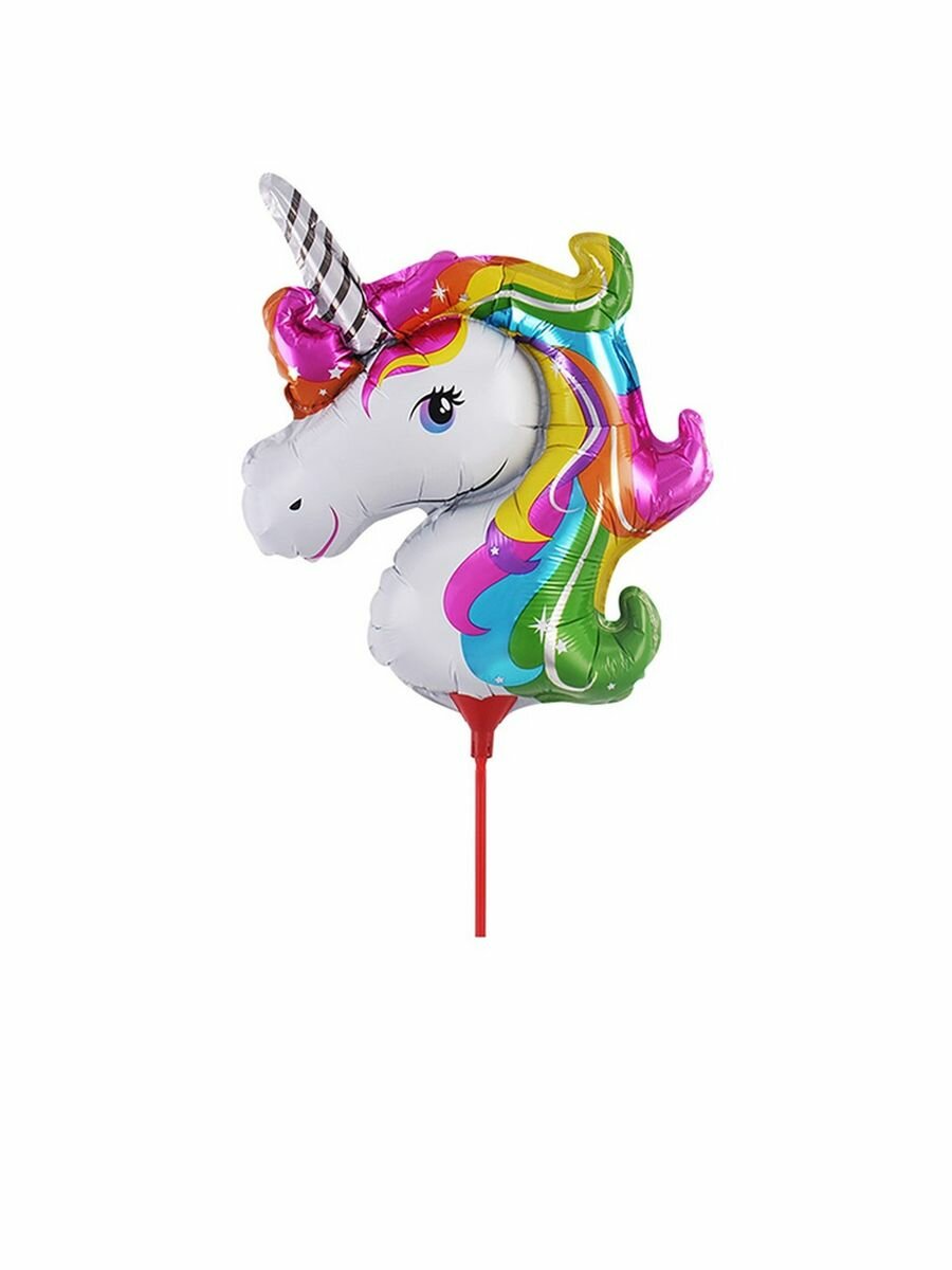 Шар фольгированный ненадутый К М/фигура (минифигура) Единорог Радужный на палочке