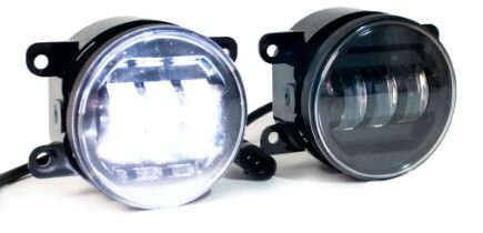 Противотуманные фары ПТФ светодиодные двухрежимные (белый 6000к) 30W 3 линзы для Лада Веста, Гранта FL, Ларгус FL, Рено, комплект 2 шт.