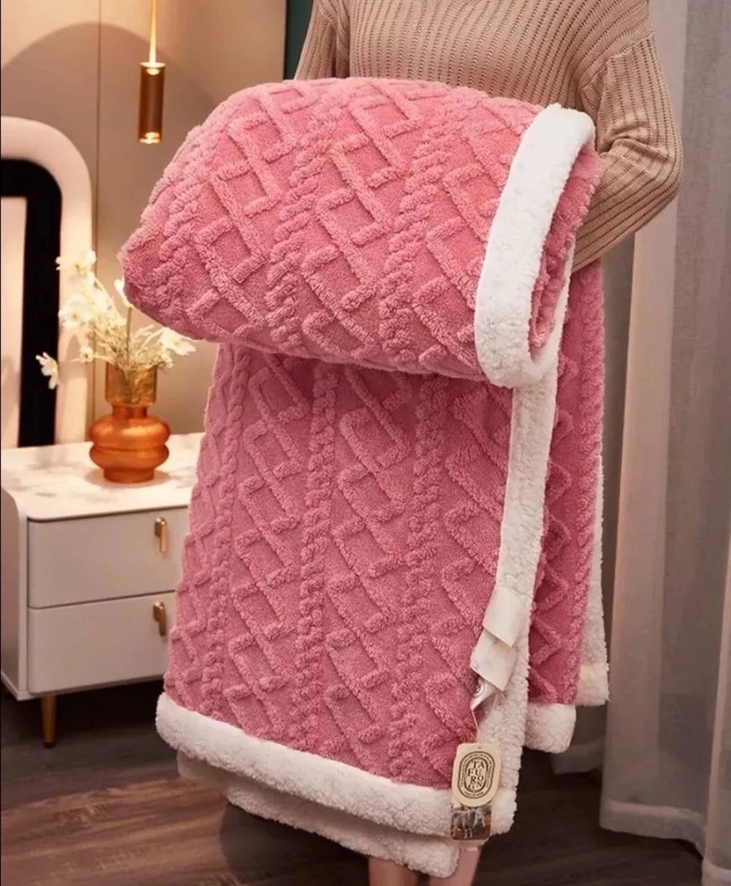 Покрывало 200х220 евро на кровать на диван 100% хлопок розовый