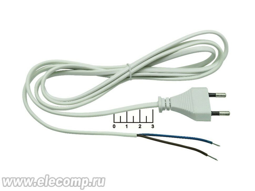 Шнур электрический без земли 1.8м (2*0.5) (вилка прямая/плоская) белый