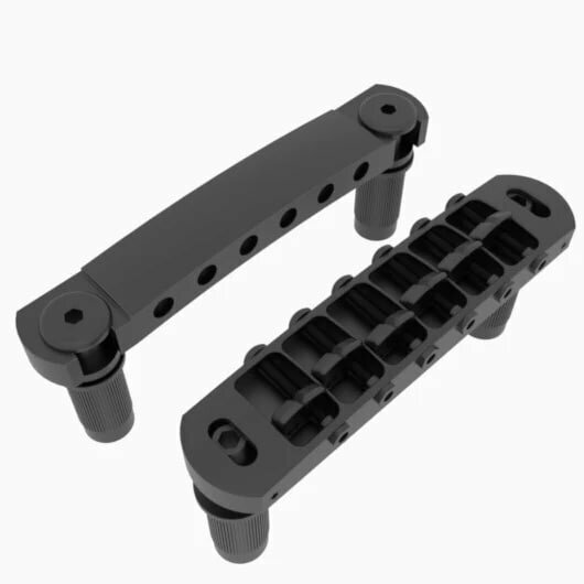 Сет замковый Бридж HIPSHOT 4TM060B + Струнодержатель HIPSHOT 4TM060BT, черный, с насечками, metric