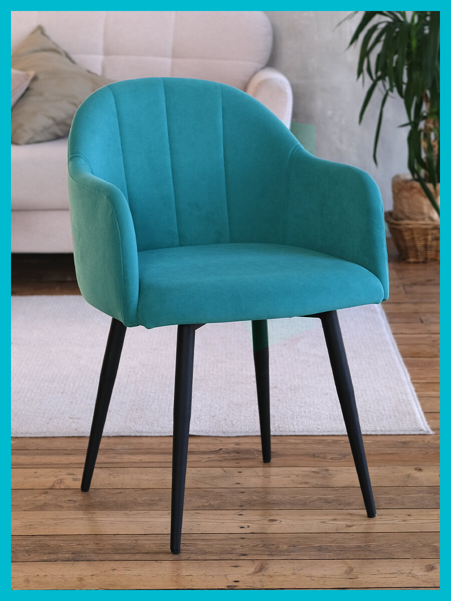 Стул для кухни и гостиной мягкий со спинкой мятный велюр