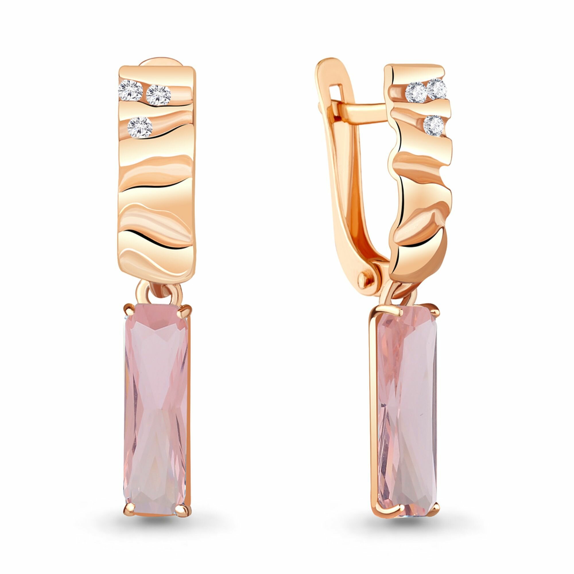 Серьги, серебро, 925 проба, золочение, морганит, фианит