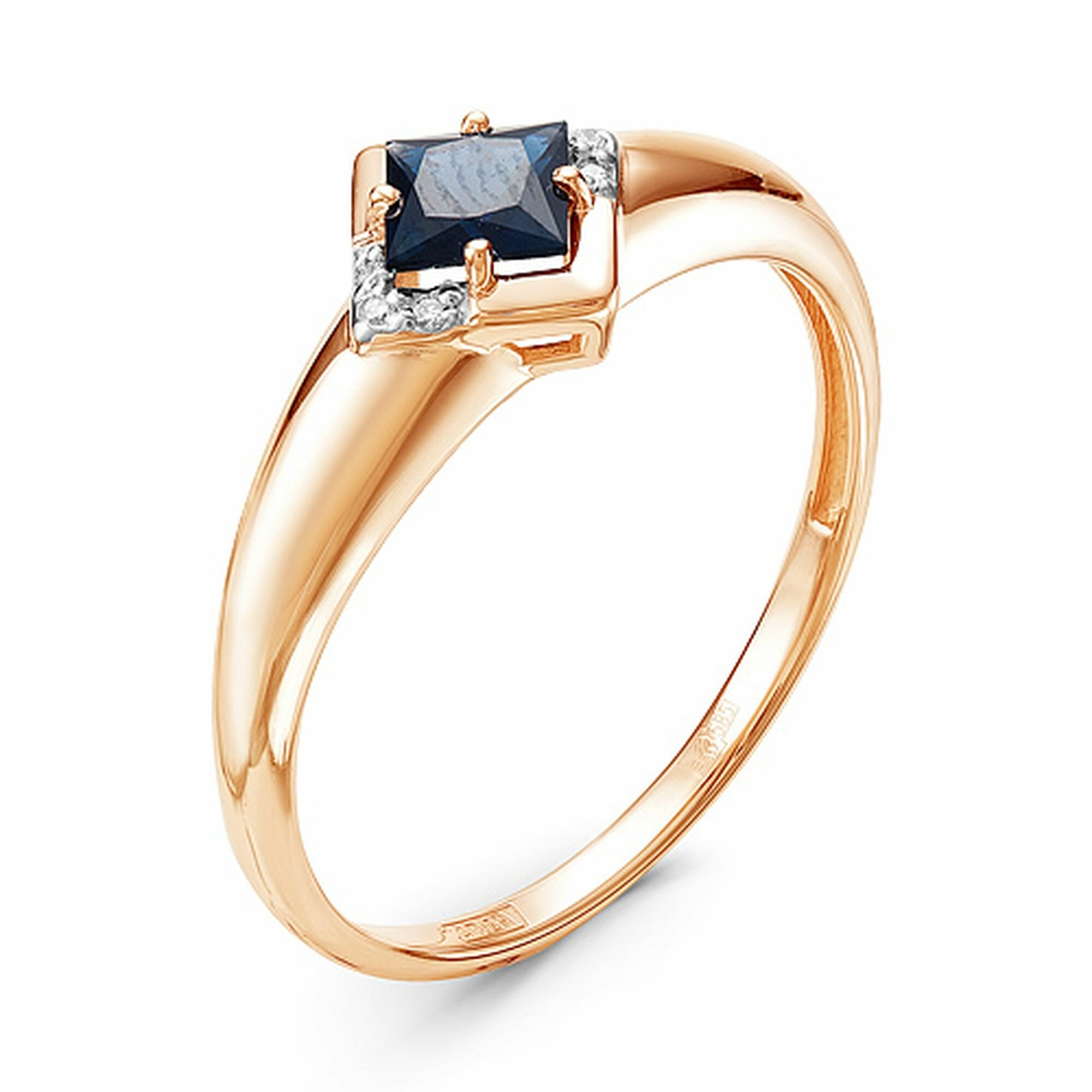 Кольцо, красное золото, 585 проба, бриллиант, сапфир