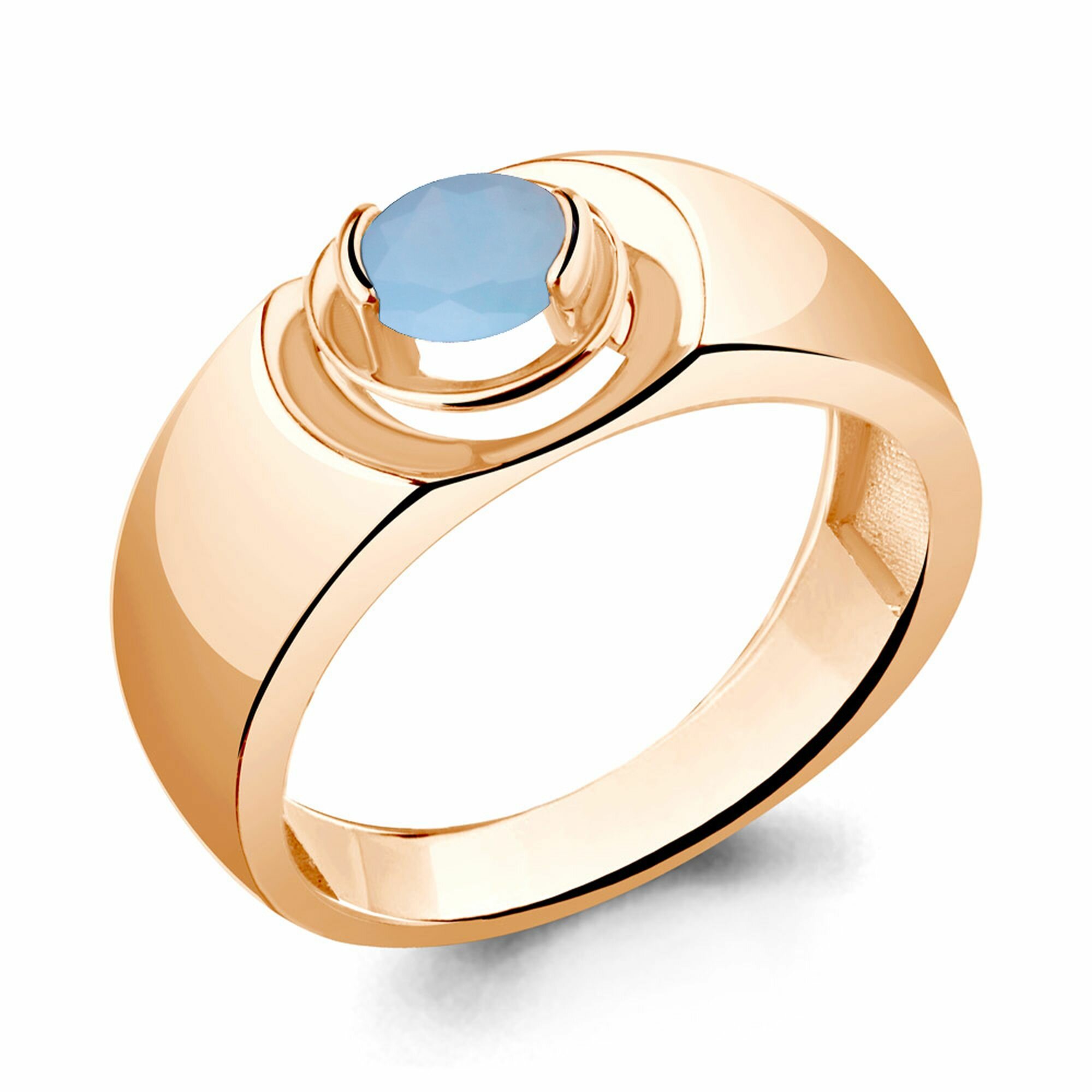 Кольцо, серебро, 925 проба, золочение, халцедон