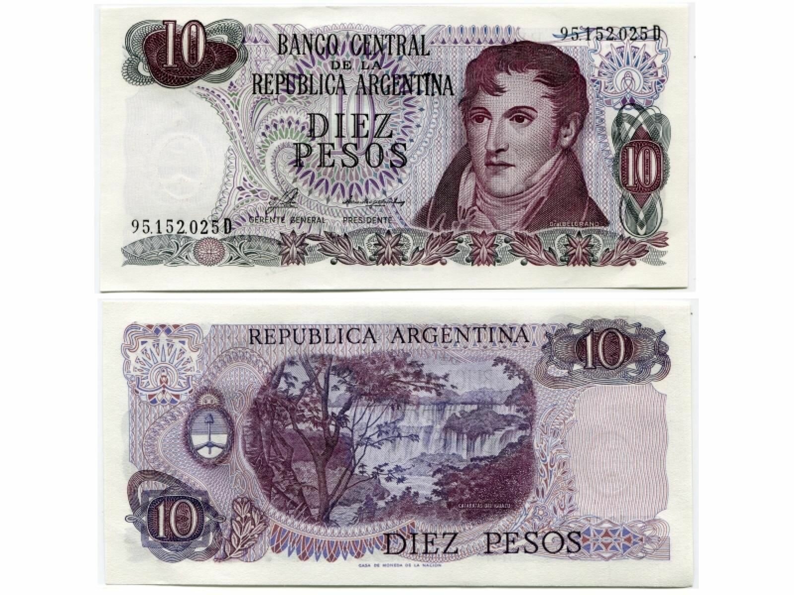 10 песо Аргентины 1976 г.