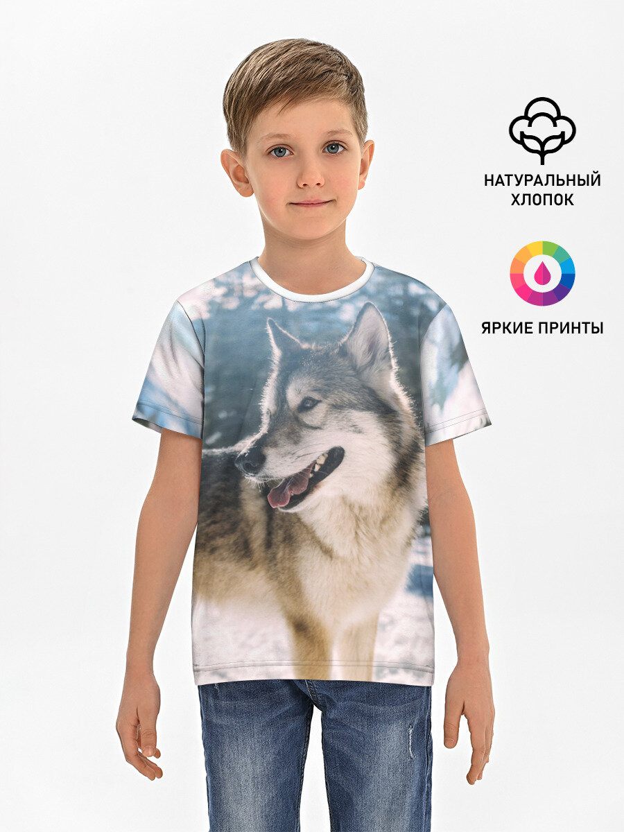 Футболка хлопковая детская Волк и снег