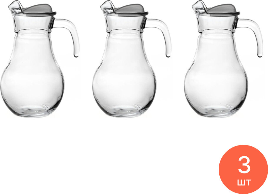 Кувшин для воды Pasabahce / Пашабахче Bistro с крышкой, стекло прозрачное 1л / графин для напитков / посуда для кухни (комплект из 3 шт)