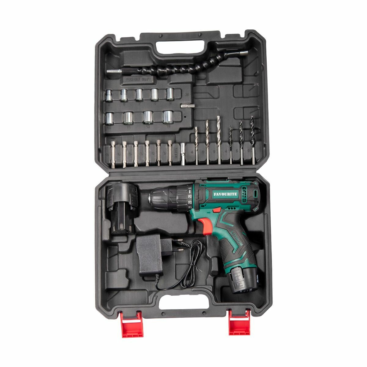 Дрель-шуруповёрт аккумуляторная Li-ion FAVOURITE DC 1202 PROMO SET 12 В, 2 Ач, 22 Hm, 0-400/0-1400 об/мин, 25+1, 10/22 мм, 0.8-10 мм, подсветка рабочей зоны