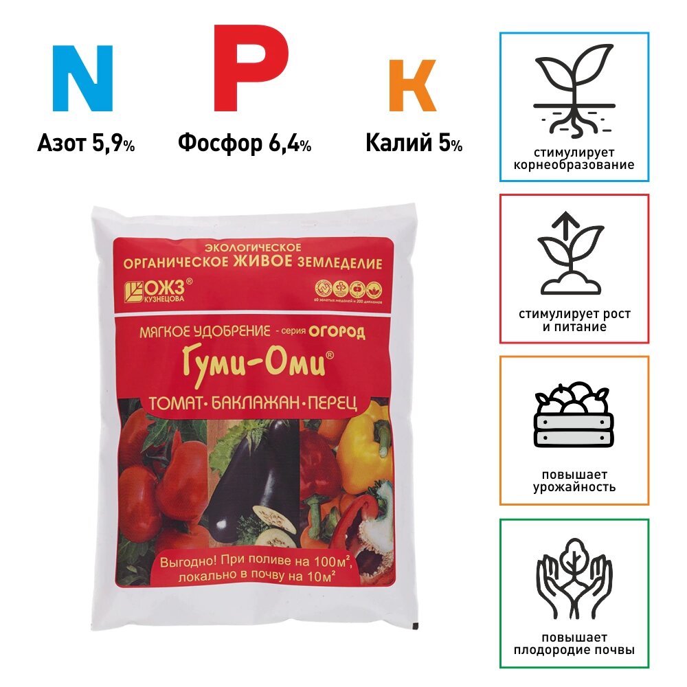 Удобрение БашИнком "Гуми-Оми" Томат Баклажан Перец, гранулированное, для паслёновых, 700г