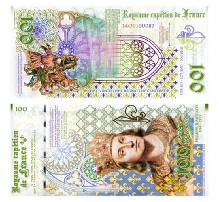 100 франков 2014 Франция, вид 1 фэнтези, сувенирная копия UNC, банкноты и купюры редкие коллекционные