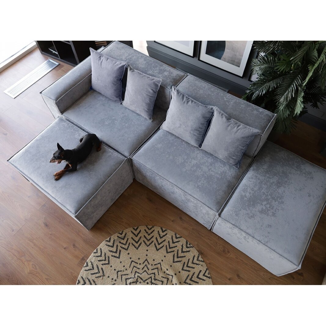 Угловой диван Сток Диванов Статус, серый велюр, 271 см, модульный