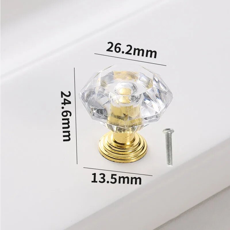 Хрустальные пластиковые ручки для шкафов gold