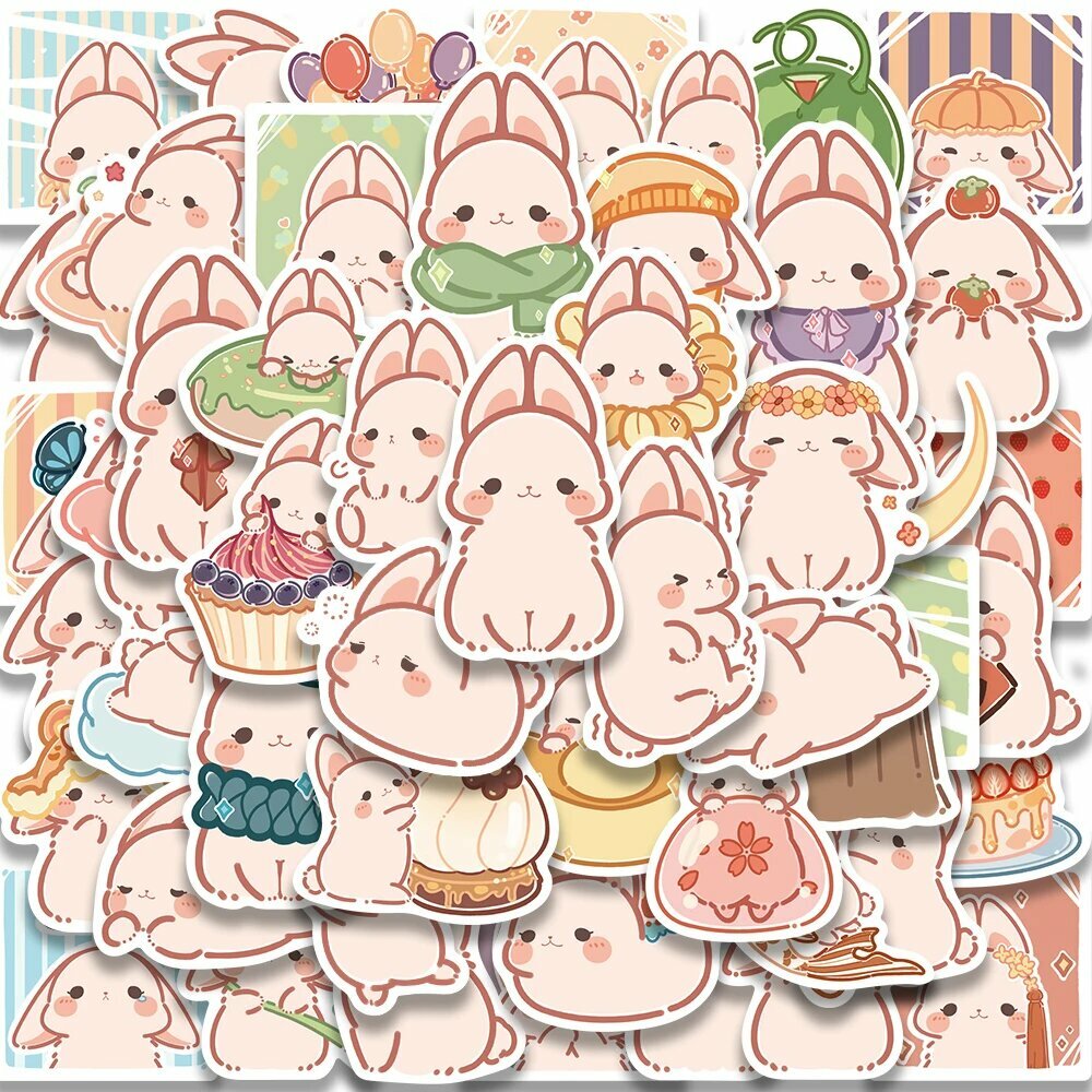 Набор из 50 стикеров kawaii с кроликом и девушкой