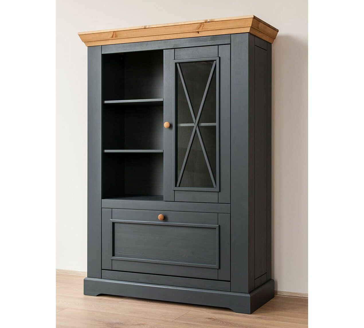 Комод Форест 2 двери и полки серый 7012/бейц-масло