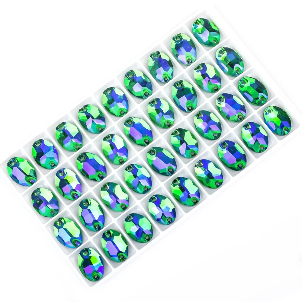 Стразы стеклянные овальные 11x16 мм, 36 шт, Grass green AB