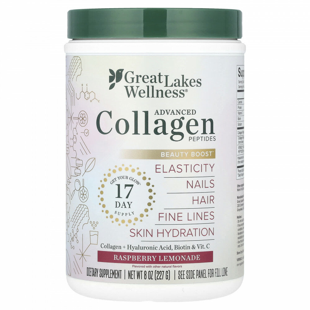 Great Lakes Wellness, Advanced Collagen Peptides, малиновый лимонад, 227 г (8 унций)
