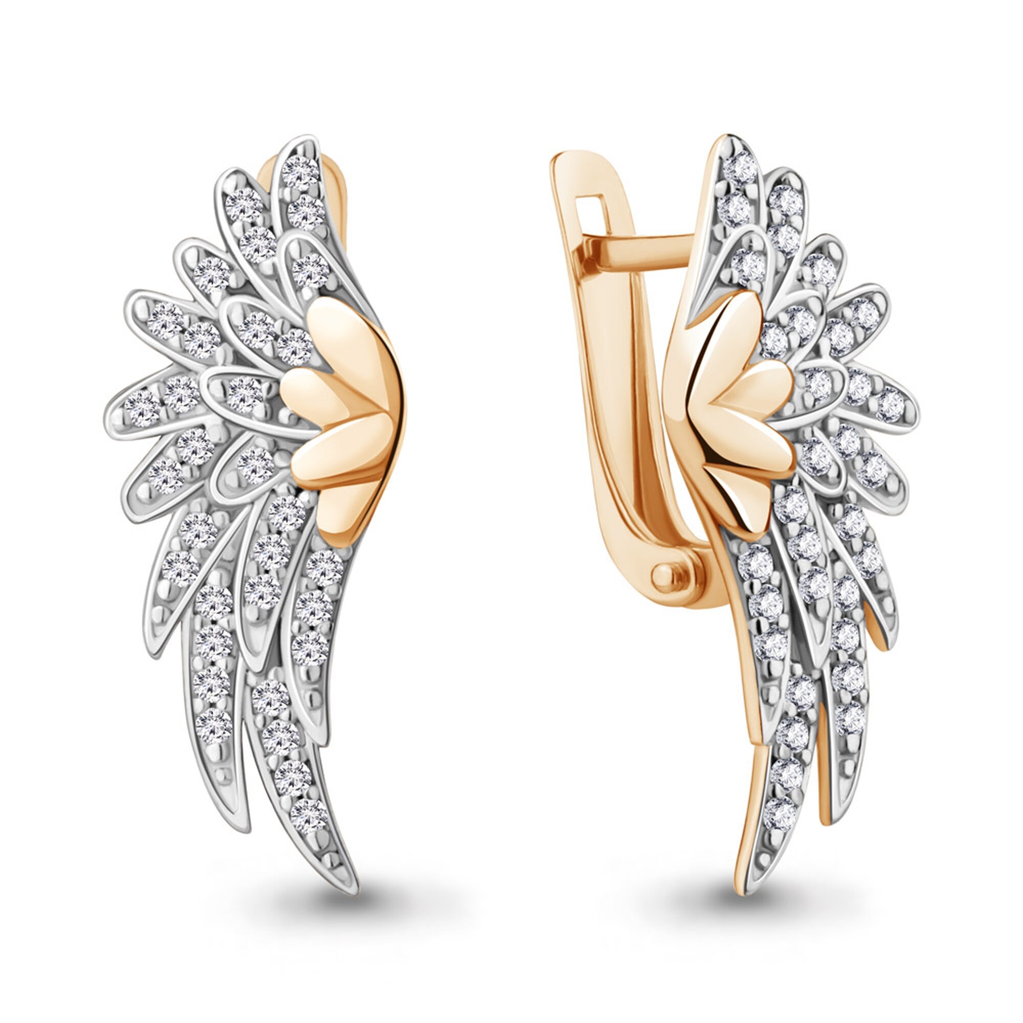 Серьги, красное золото, 585 проба, фианит