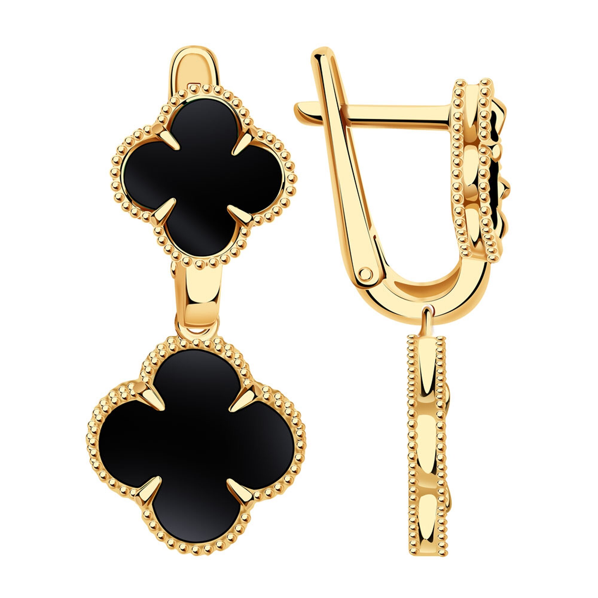 Серьги, красное золото, 585 проба, оникс