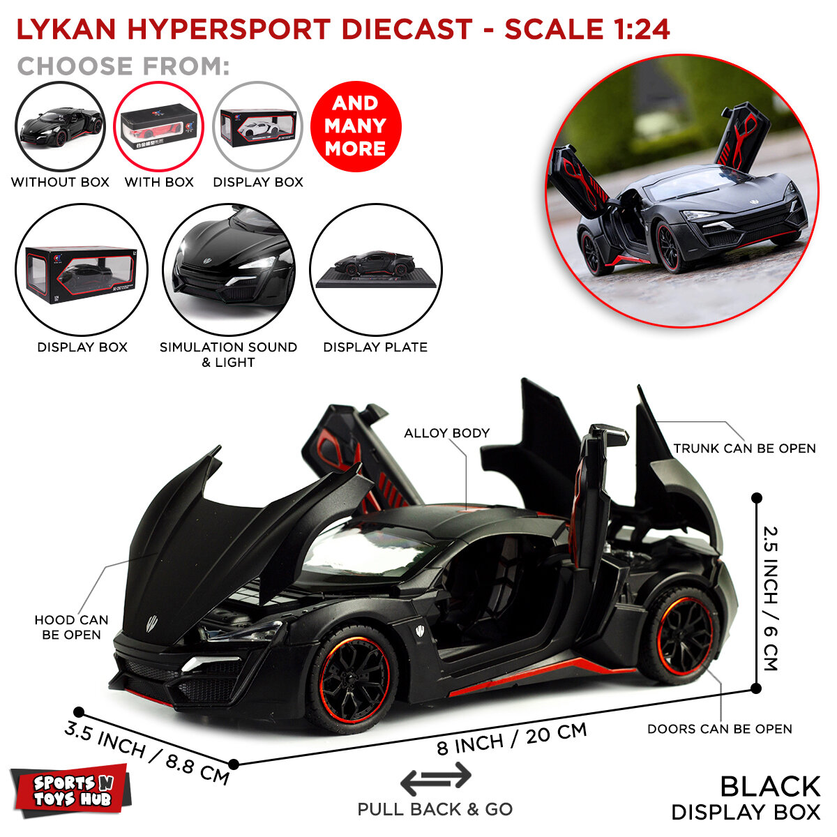 Lykan Hypersport Форсаж 1:24 Литой автомобиль, открывающиеся двери и капот, высокая имитация со звуком и светом, литые масштабные модели автомобилей, литой кузов и детали из металла, литые модели автомобилей, подарочная игрушка для детей