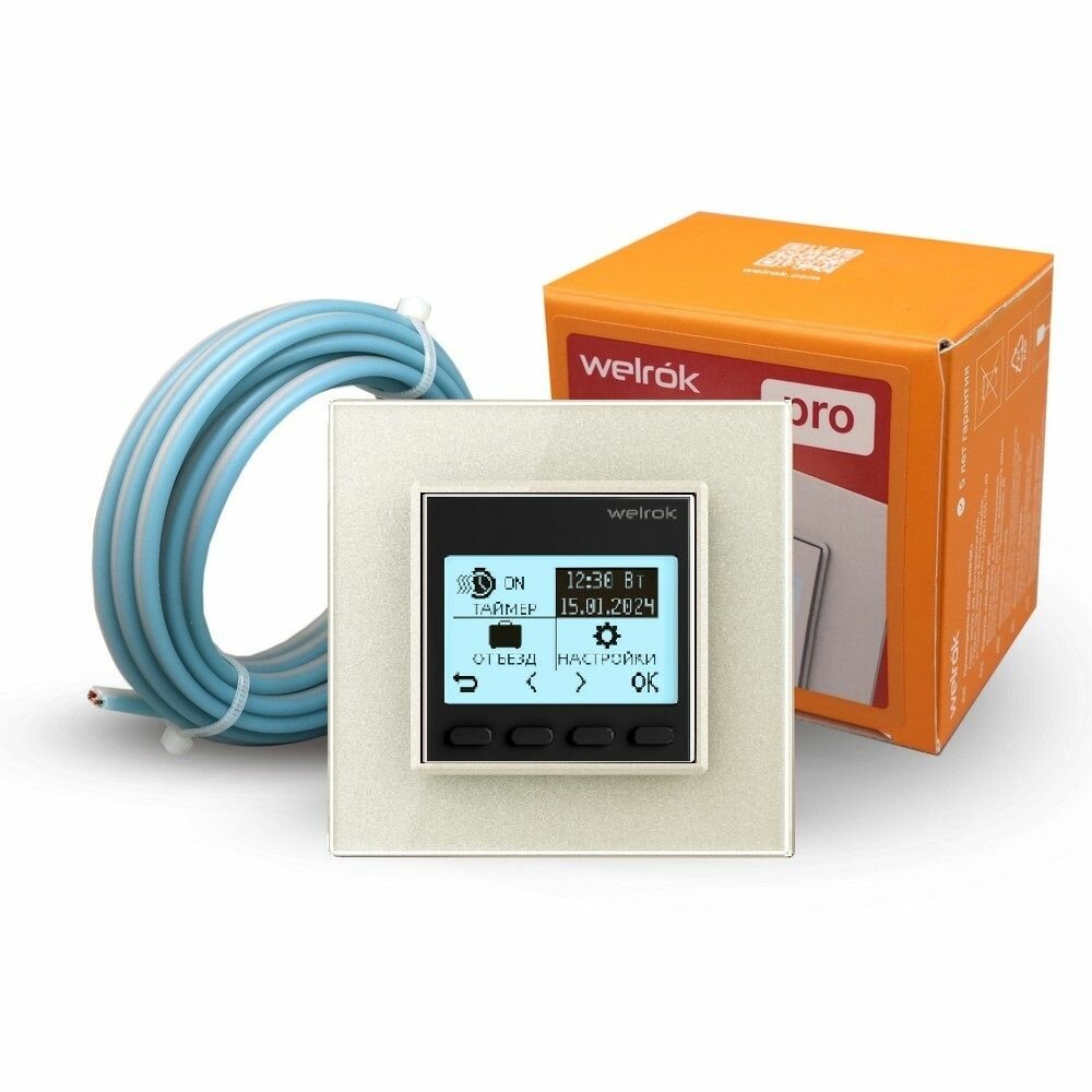 Терморегулятор Welrok PRO для теплого пола, черный сенсорный, с датчиком воздуха и пола (3 м), совместим с рамками Livolo