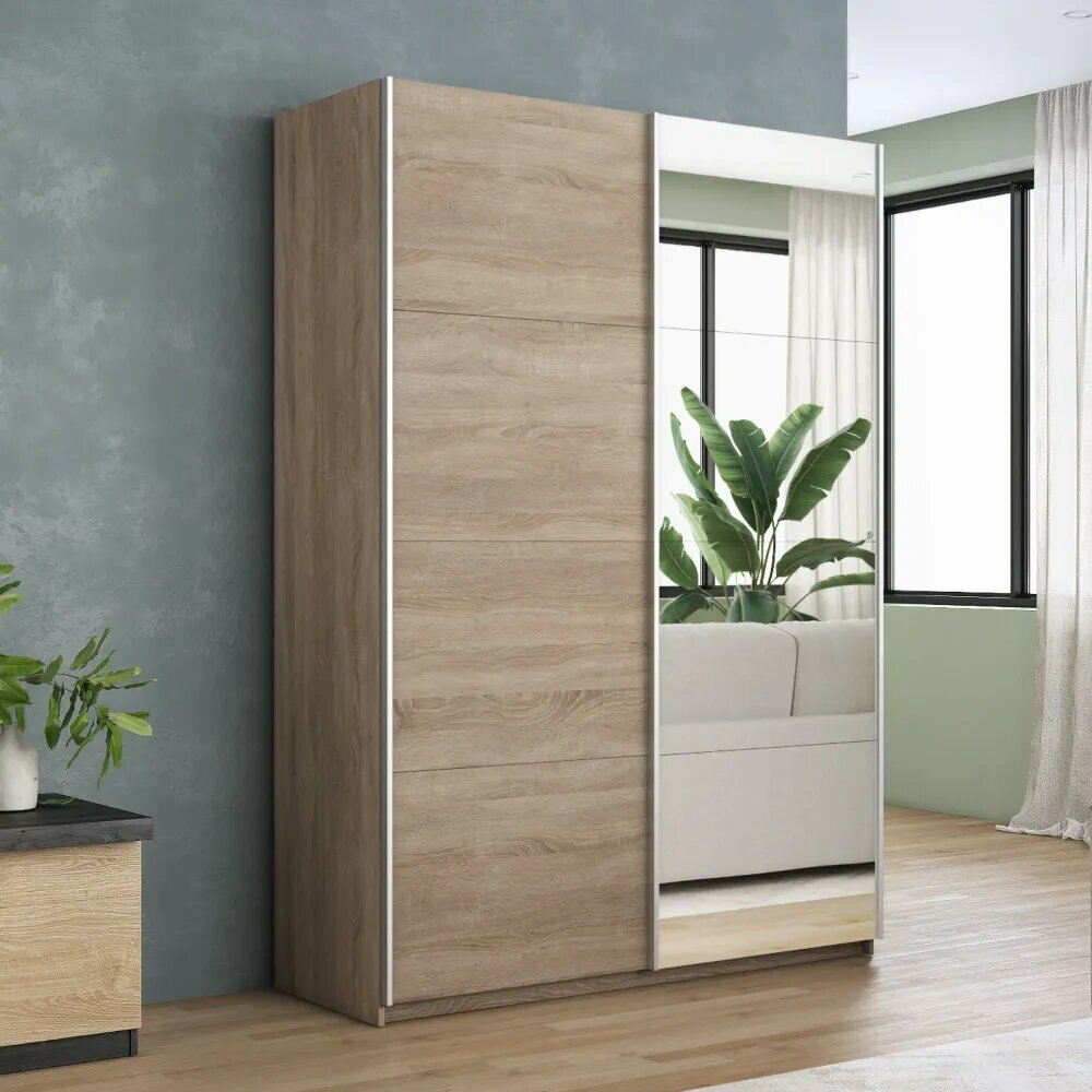 Шкаф-купе Прайм 2-x дв 140 x 230 x 57 ЛДСП Зеркало Сонома с доводчиками