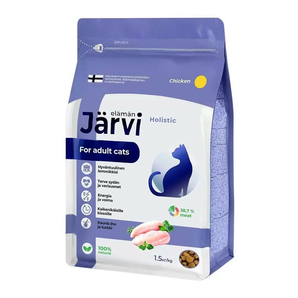 Сухой корм Jarvi Holistic полнорационный для взрослых кошек с курицей, 1,5 кг