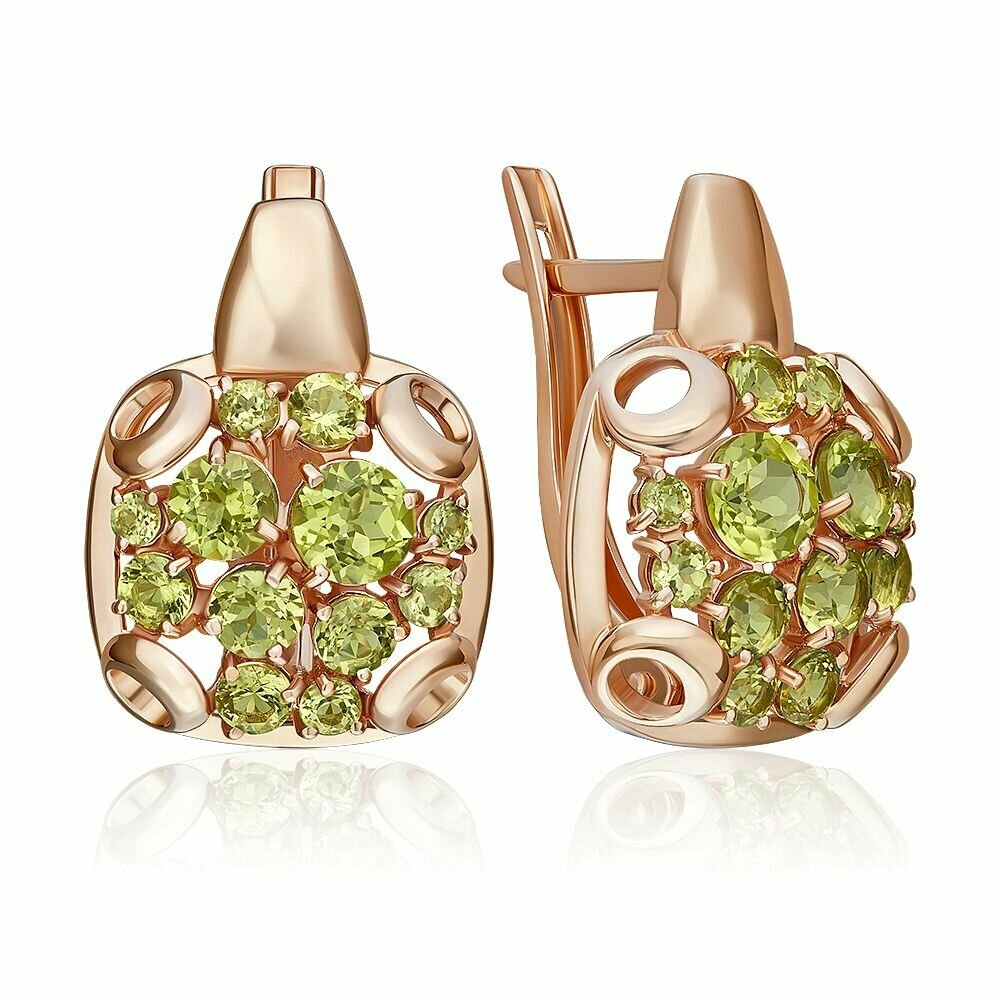 Серьги, красное золото, 585 проба, хризолит