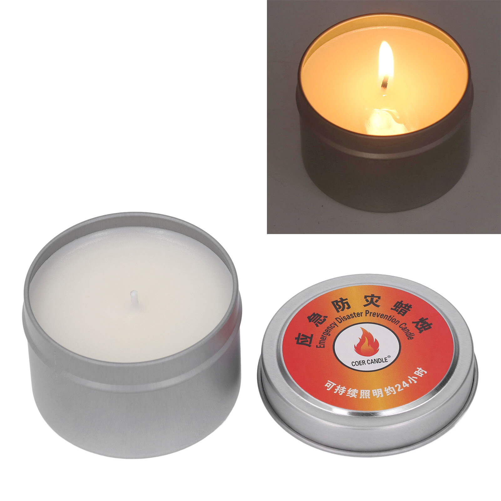 Свеча для выживания на открытом воздухе 24 часа ветрозащищенная водонепроницаемая бесдымная для дома дикой природы серебристая диаметр 6.5 см высота 4.5 см 1 штука