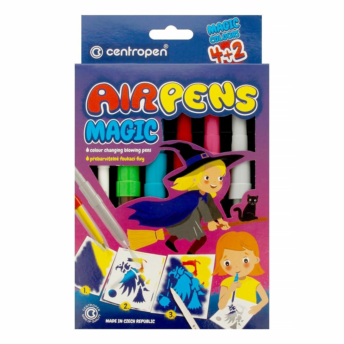 Фломастеры воздушные Centropen "AirPens Magic", 4 цвета, 2 поглотителя, картонная упаковка 615490604